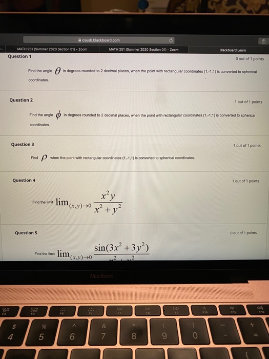 Solved csusb.blackboard.com MATH 251 (Summer 2020 Section | Chegg.com