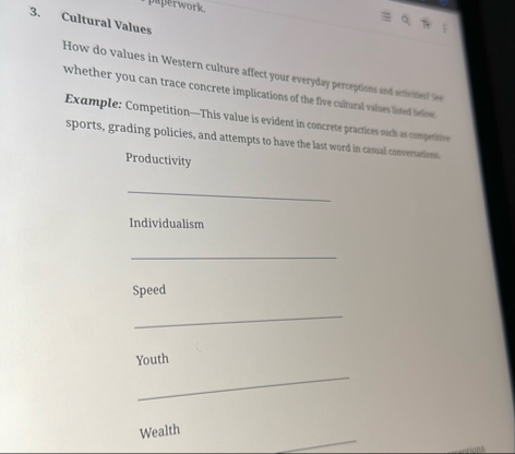 Solved Cultural Values q,How do values in Western culture | Chegg.com