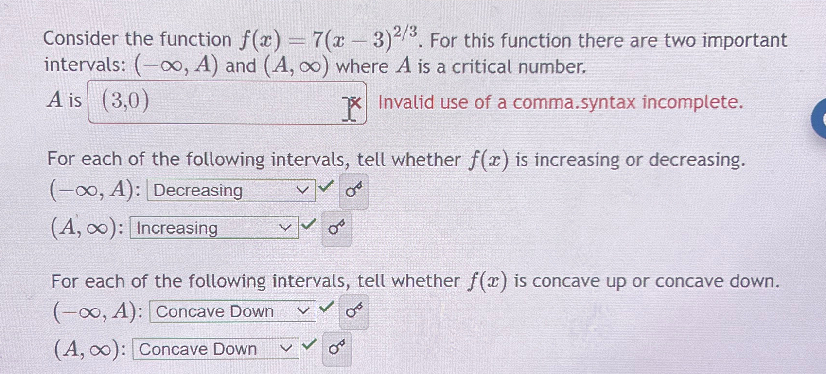 Solved Consider the function f(x)=7(x-3)23. ﻿For this | Chegg.com
