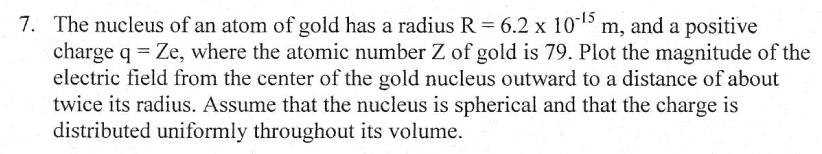 Solved The nucleus of an atom of gold has a radius R = 6.2 | Chegg.com