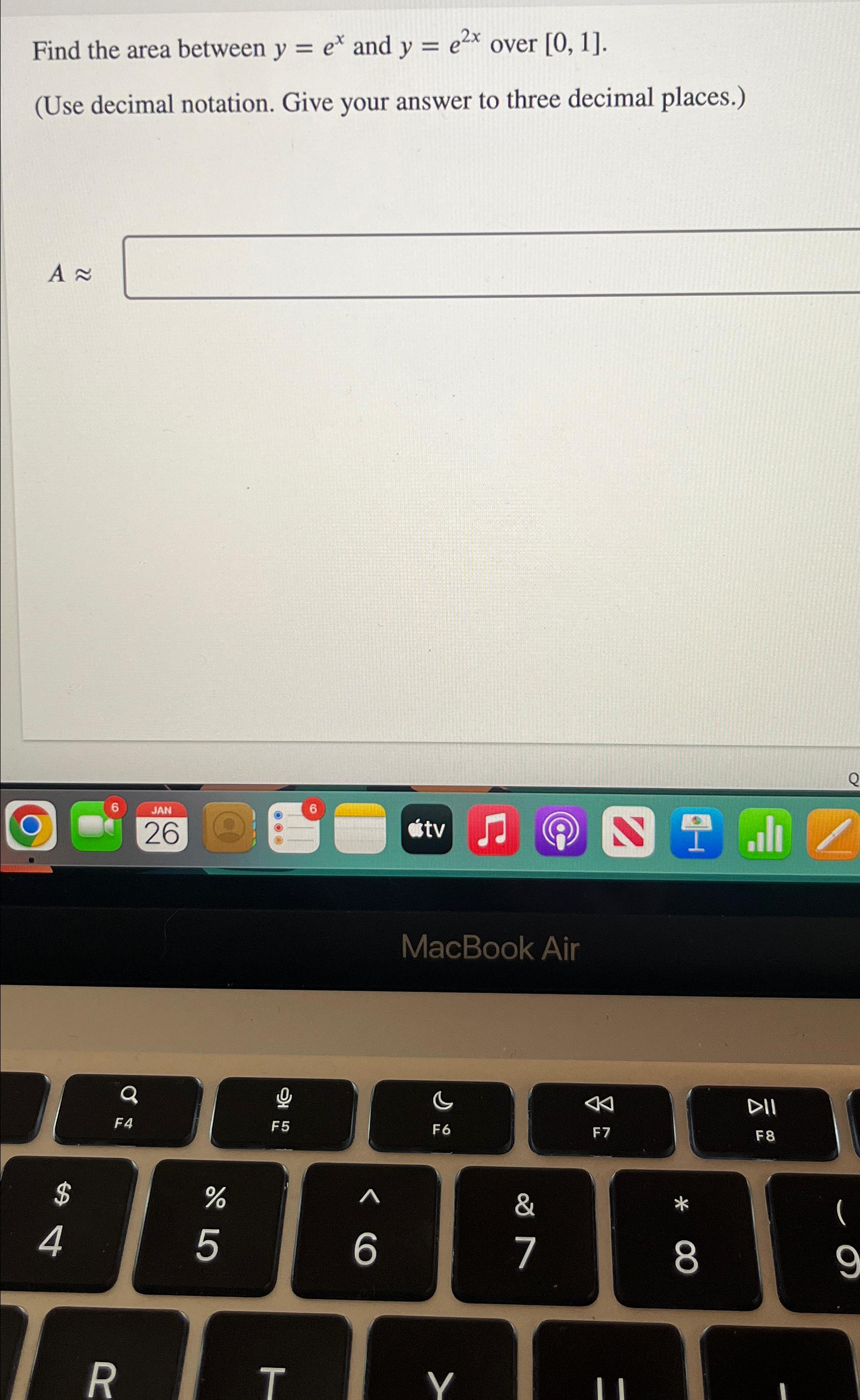 Solved Find the area between y=ex ﻿and y=e2x ﻿over 0,1.(Use | Chegg.com