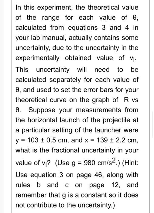 Solved In this experiment, the theoretical value of the | Chegg.com