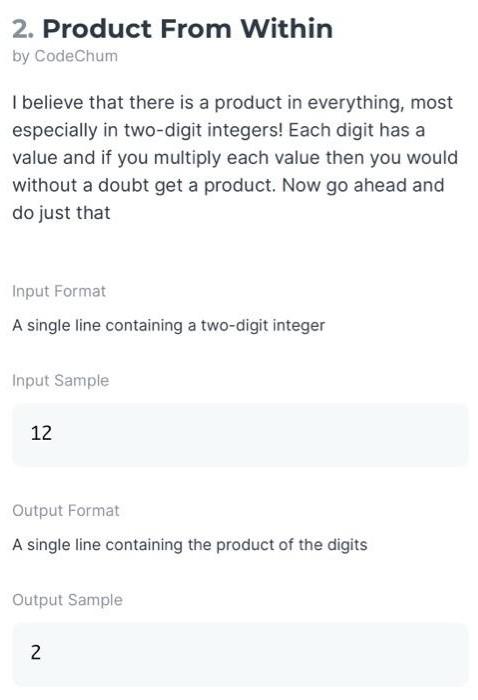 Solved 2. Product From Within by CodeChum I believe that | Chegg.com