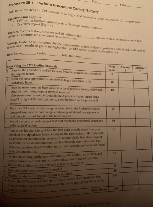 re 25-1 Perform Procedural Coding: Surgery Date | Chegg.com