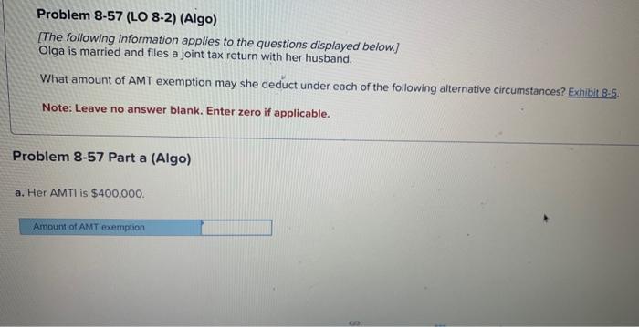 Solved Problem 8-57 (LO 8-2) (Algo) [The following | Chegg.com
