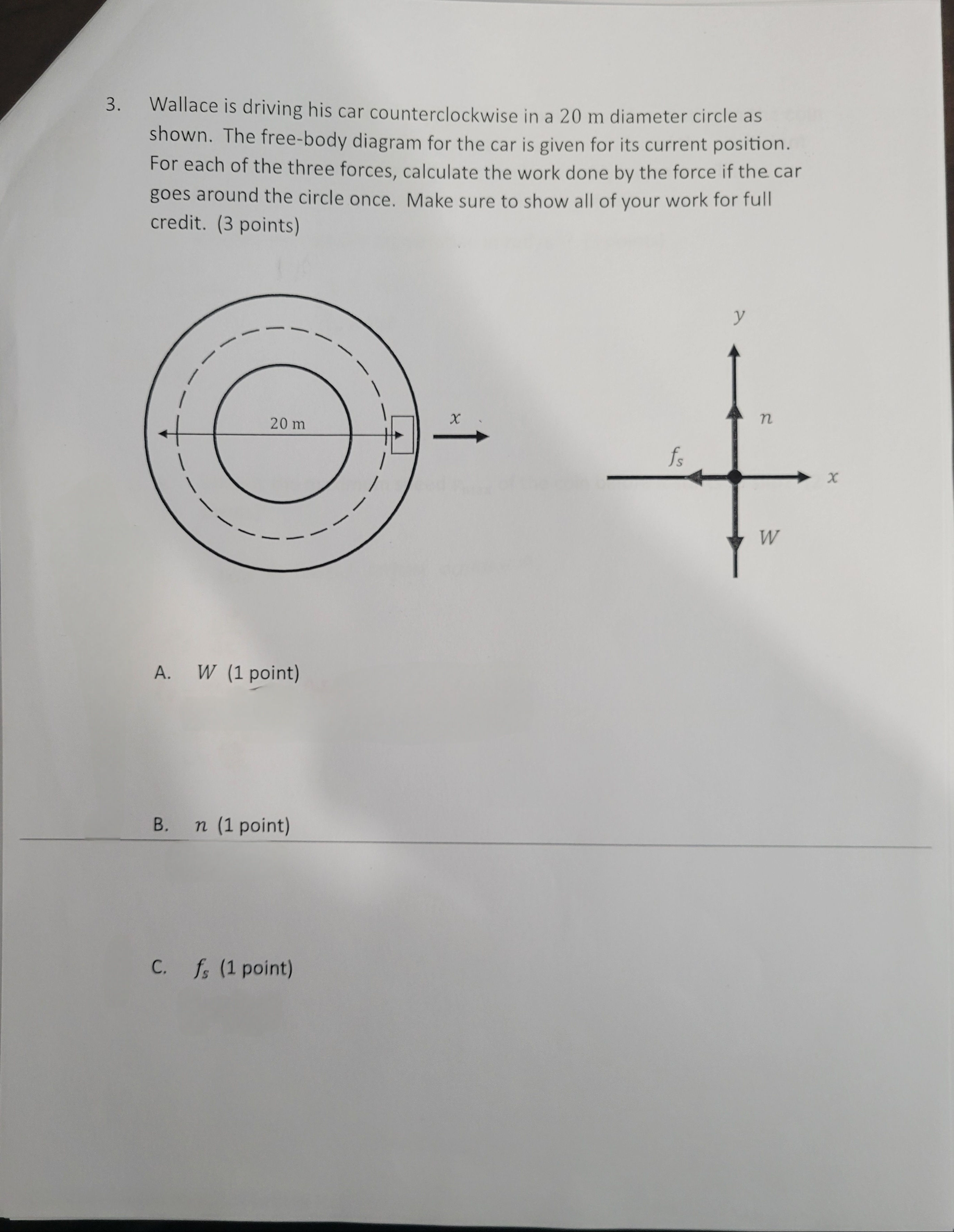 Solved Wallace is driving his car counterclockwise in a 20m | Chegg.com
