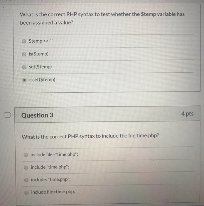 Solved What is the correct PHP syntax to test whether the | Chegg.com