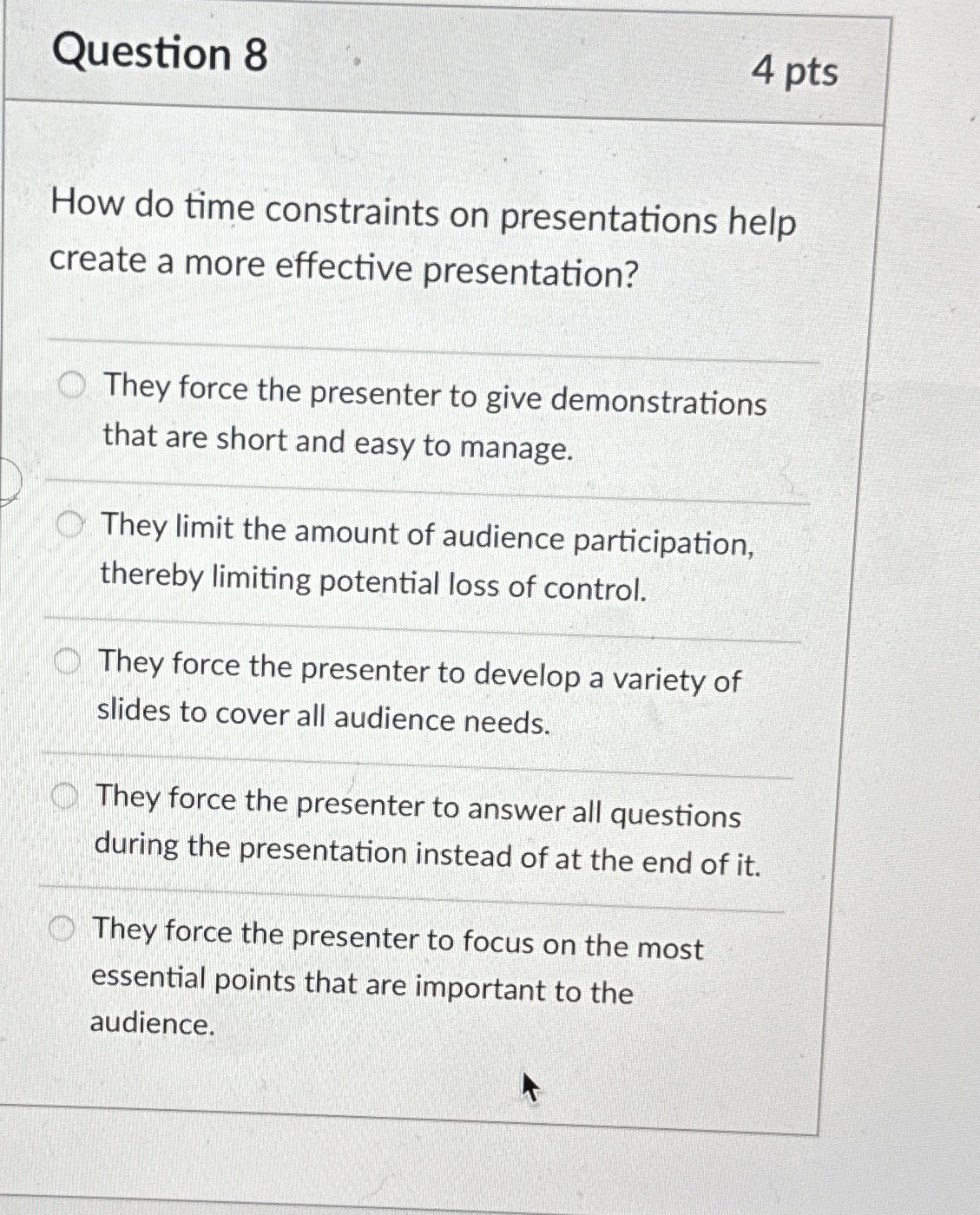 Solved Question 84 ﻿ptsHow do time constraints on | Chegg.com