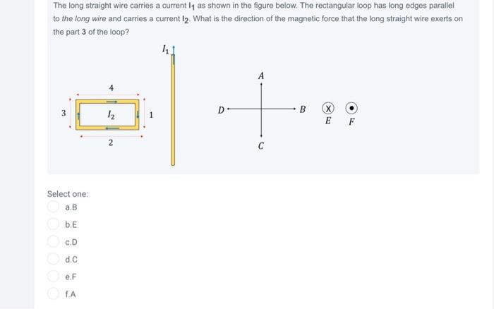 Solved The long straight wire carries a current I1 as shown | Chegg.com