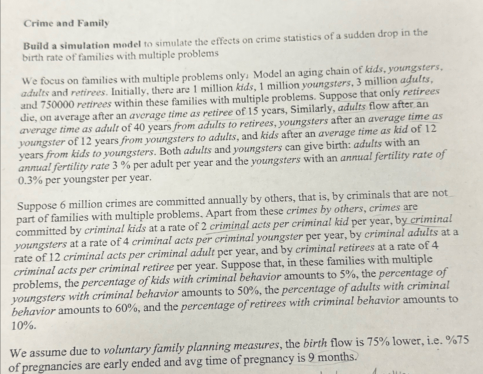 Solved Crime and FamilyBuild a simulation model to simulate | Chegg.com
