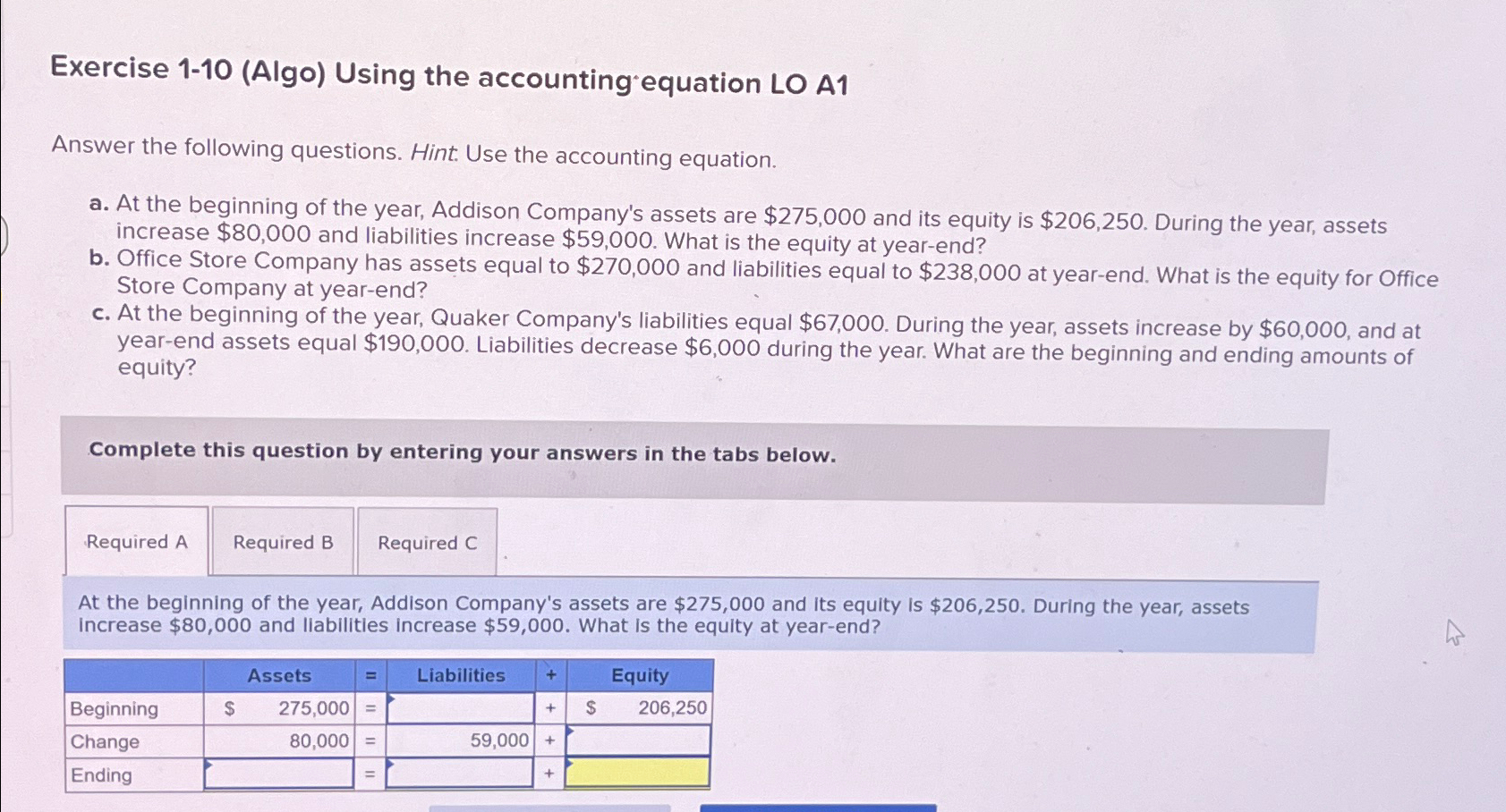 Solved Exercise 1-10 (Algo) ﻿Using the accounting equation | Chegg.com
