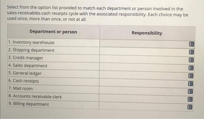 Solved Select from the option list provided to match each | Chegg.com