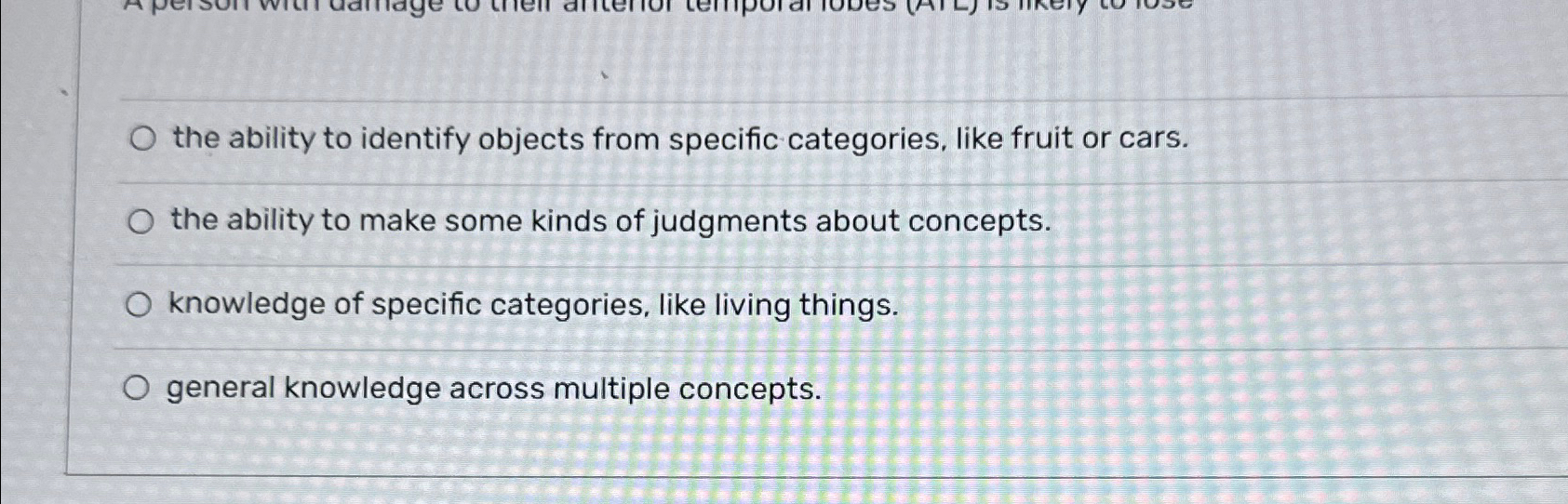 Solved the ability to identify objects from specific | Chegg.com