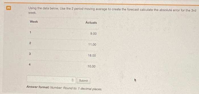 Solved Using the data below, Use the 2 period moving average | Chegg.com