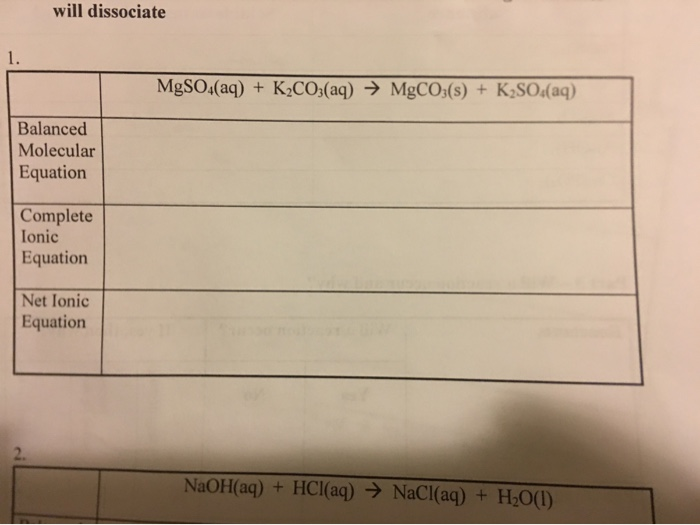 Solved will dissociate MgSO4(aq) + K2CO3(aq) → MgCO3(s) + | Chegg.com