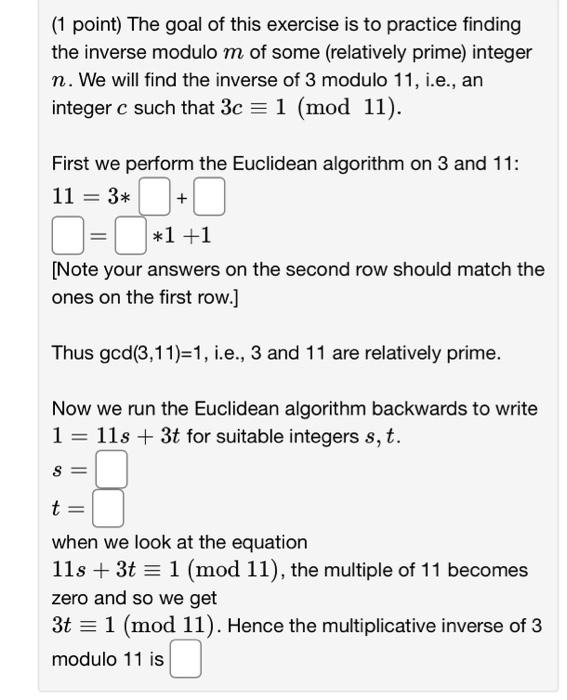 Solved (1 point) The goal of this exercise is to practice | Chegg.com