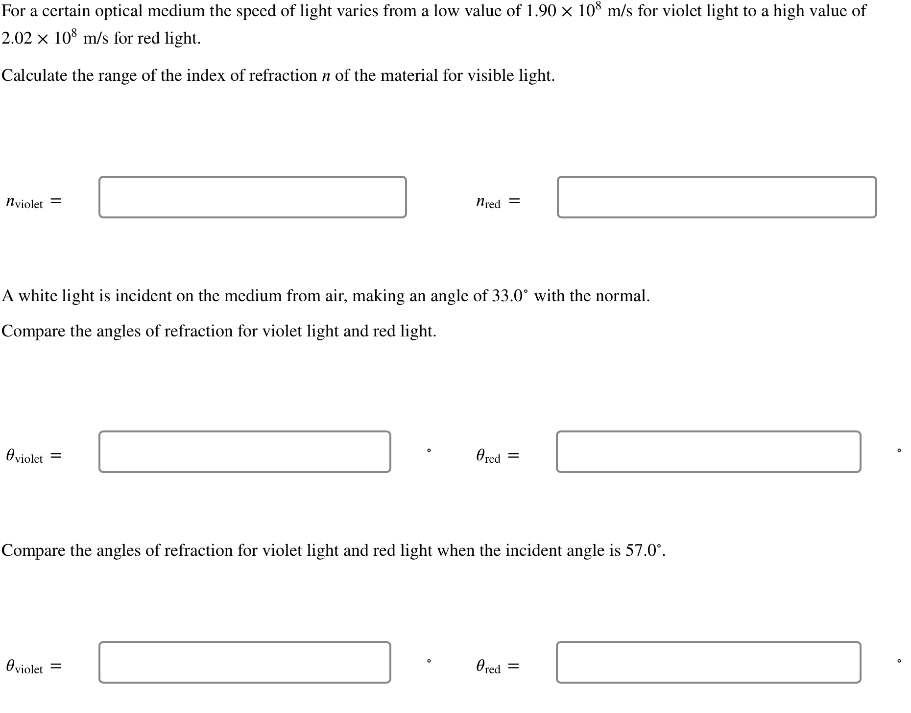 Solved For a certain optical medium the speed of ﻿light | Chegg.com