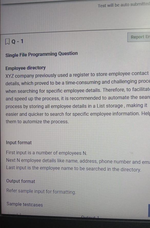 Solved Single File Programming Question Employee Directory