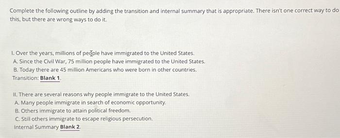 Complete the following outline by adding the | Chegg.com