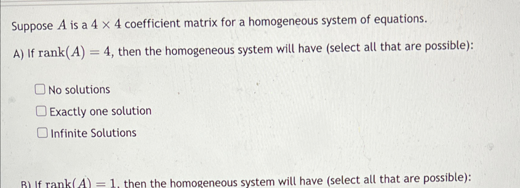Solved Suppose A ﻿is a 4×4 ﻿coefficient matrix for a | Chegg.com