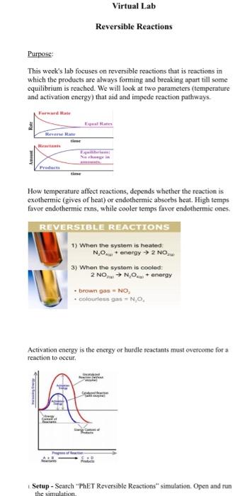 Virtual Lab Reversible Reactions Purpose: This week's | Chegg.com