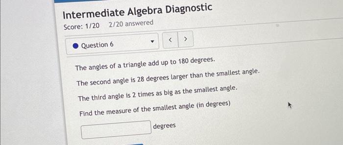 Intermediate Algebra Diagnostic Score: 1/202/20 | Chegg.com