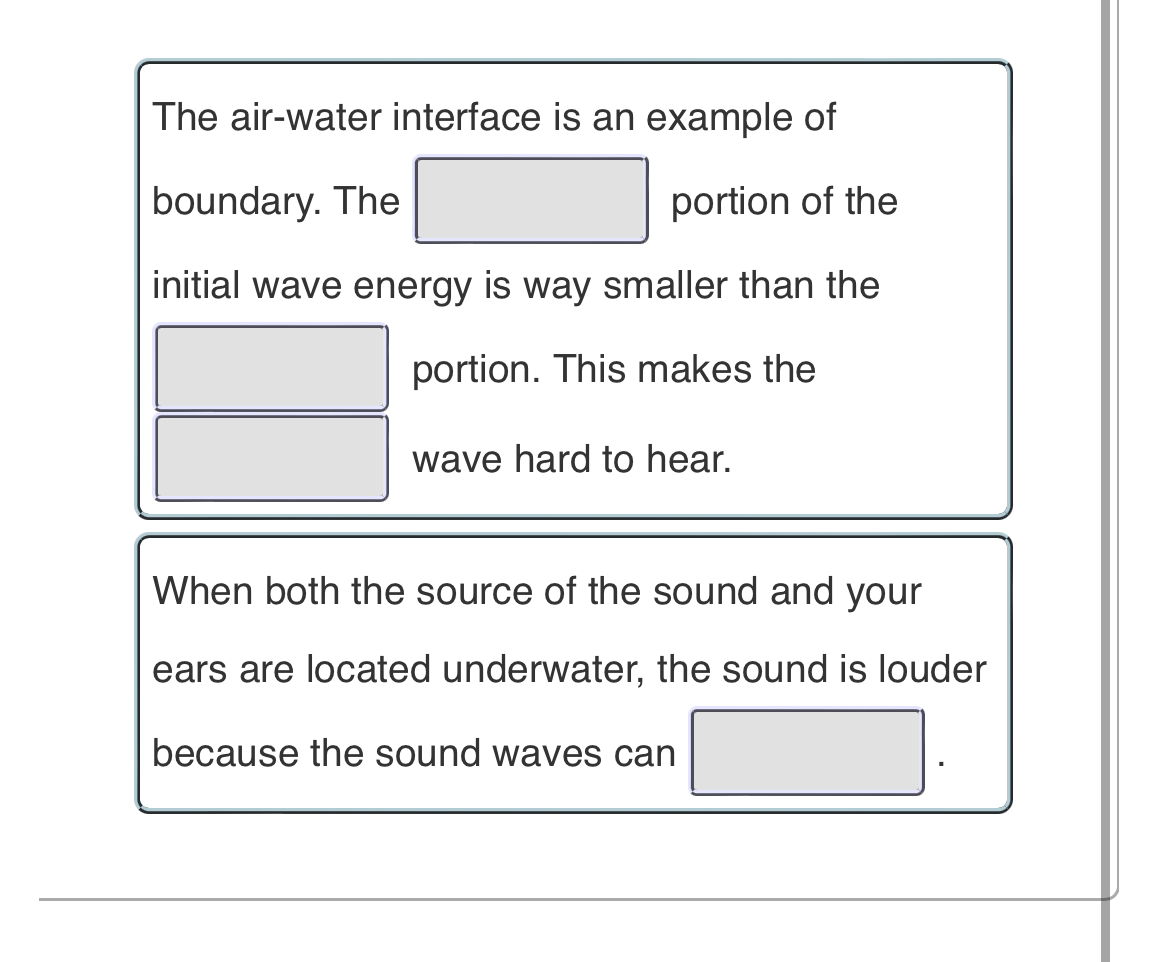 Solved The air-water interface is an example of boundary. | Chegg.com