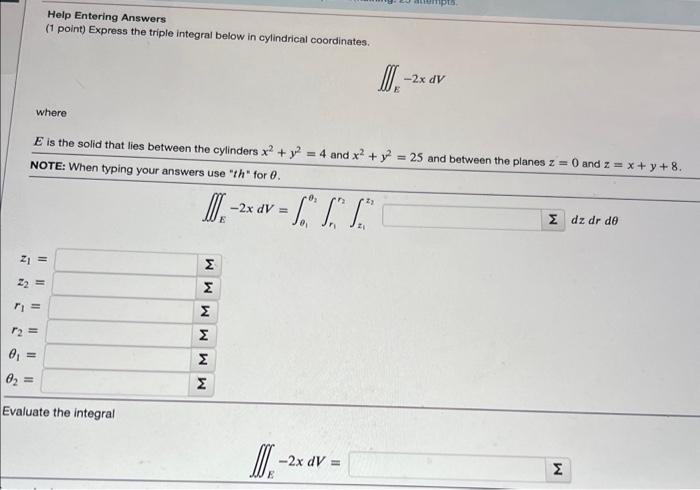 Solved Help Entering Answers (1 point) Express the triple | Chegg.com