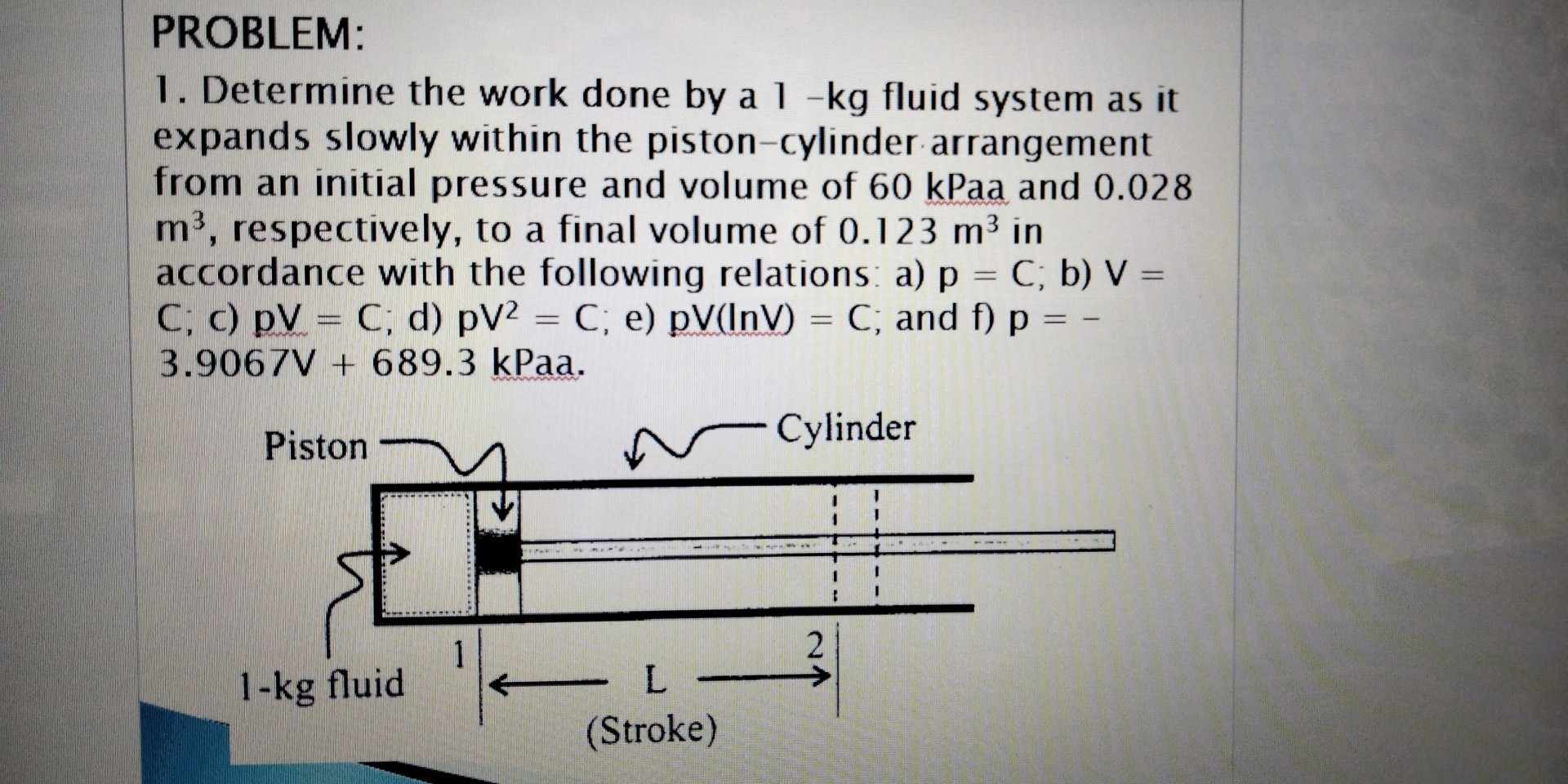 Solved PROBLEM:Determine the work done by a 1-kg ﻿fluid | Chegg.com