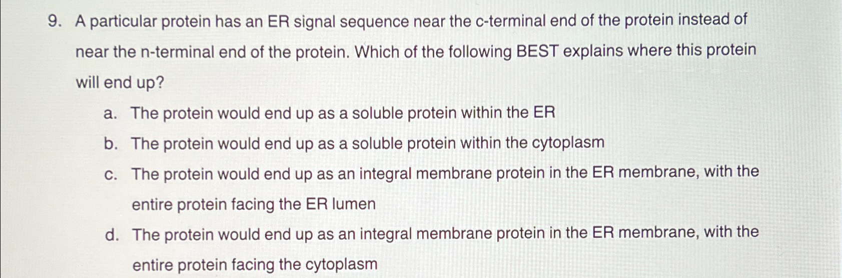 Solved A particular protein has an ER signal sequence near | Chegg.com