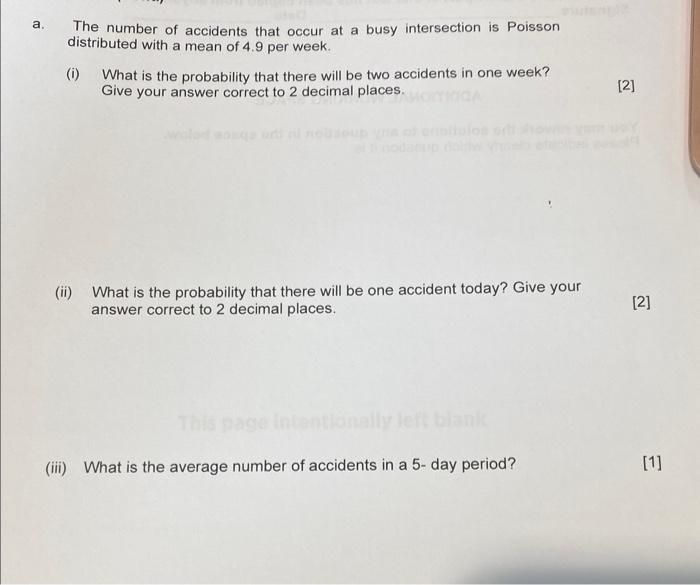 Solved 9. The number of accidents that occur at a busy | Chegg.com