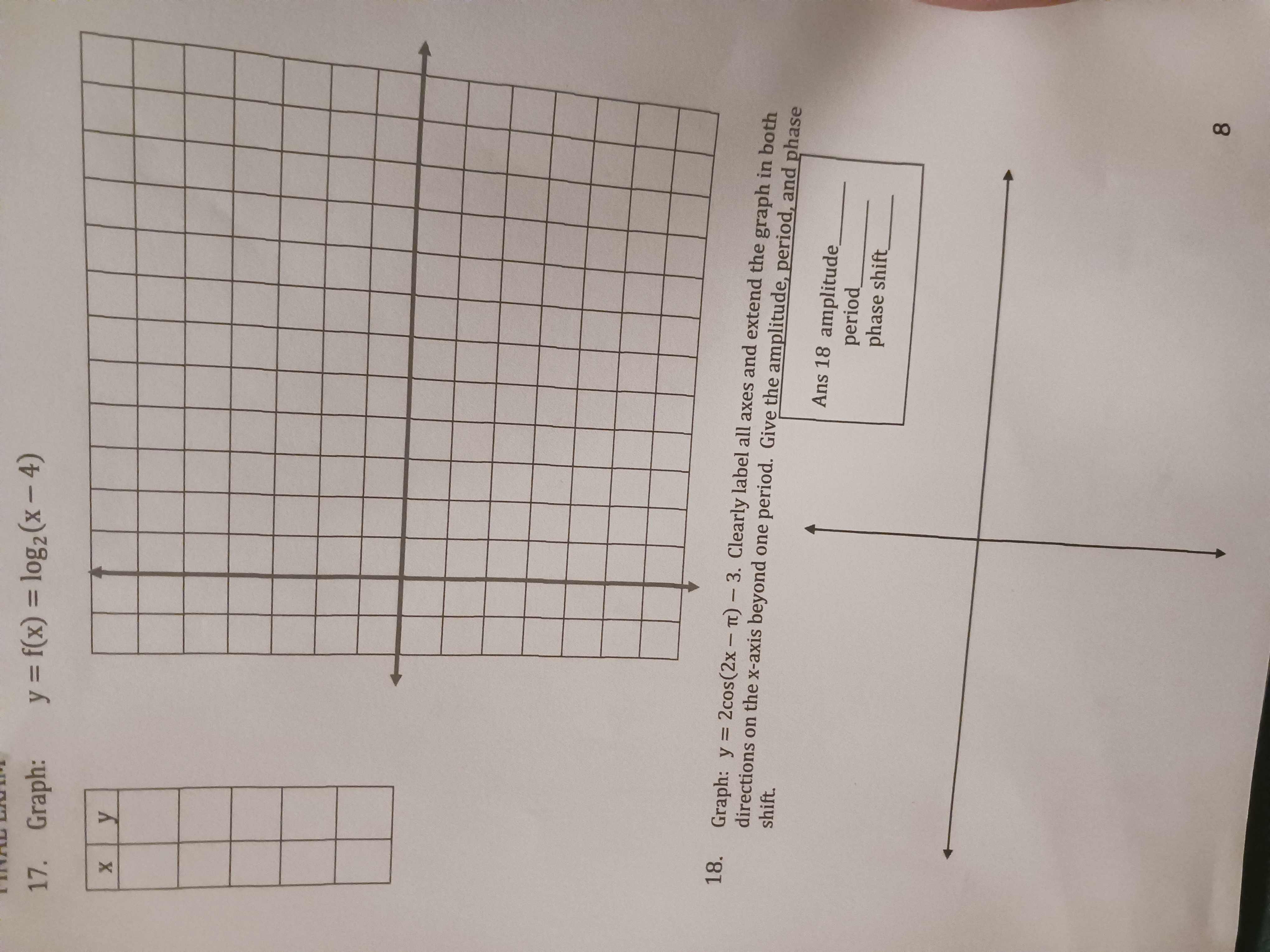 Solved Graph: y=f(x)=log2(x-4)Graph: y=2cos(2x-π)-3. | Chegg.com