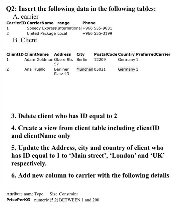 Solved Lab 3 Q1. Create the following tables: A. Carrier | Chegg.com