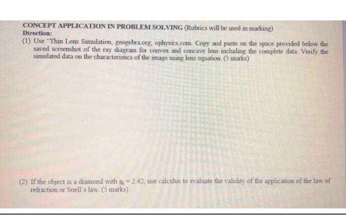 Solved CONCEPT APPLICATION IN PROBLEM SOLVING (Rubrics will | Chegg.com