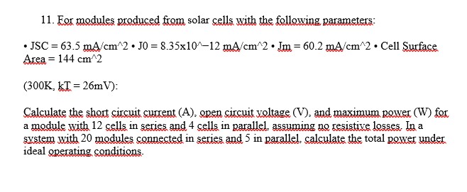 Solved For modules produced from solar cells with the | Chegg.com