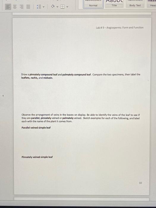 Solved Lab # 9-Angiosperms: Form and Function Lab #9 - | Chegg.com