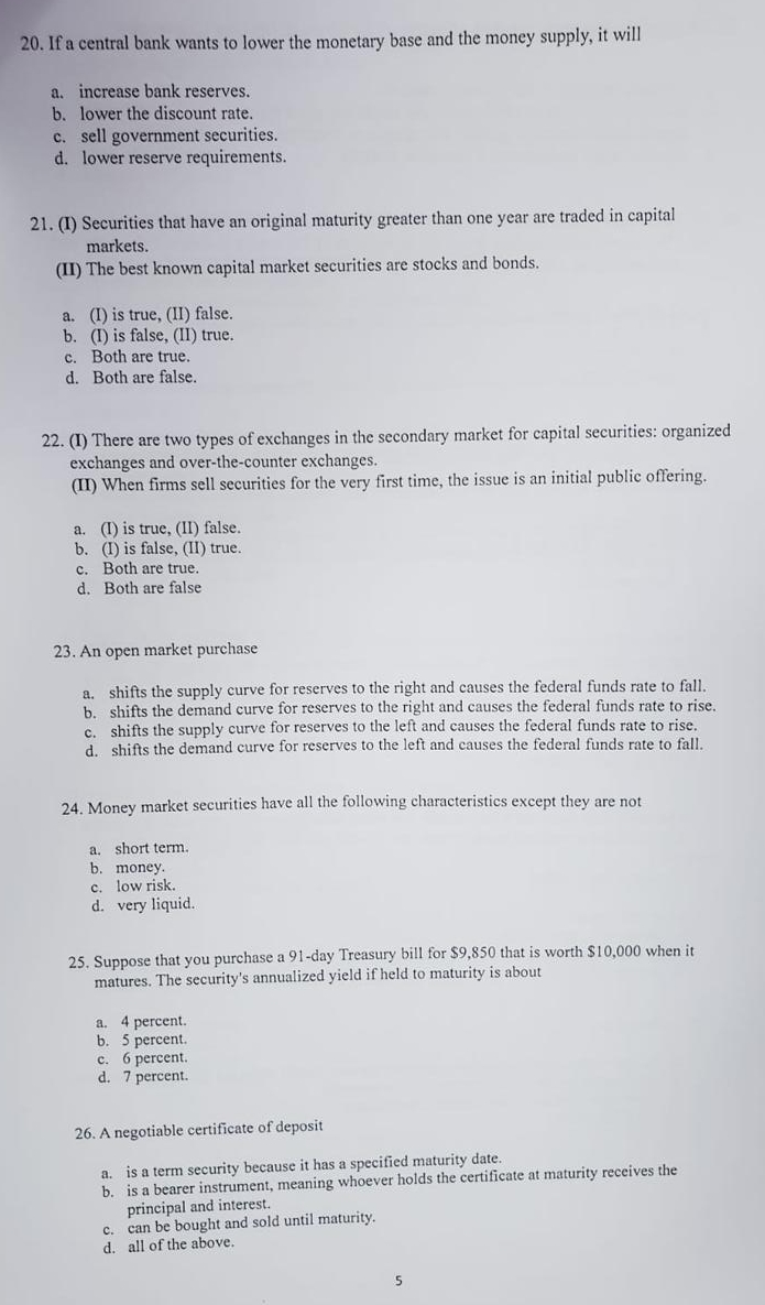 Solved If a central bank wants to lower the monetary base | Chegg.com