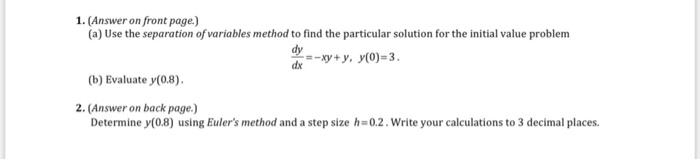 Solved 1. (Answer on front page.) (a) Use the separation of | Chegg.com