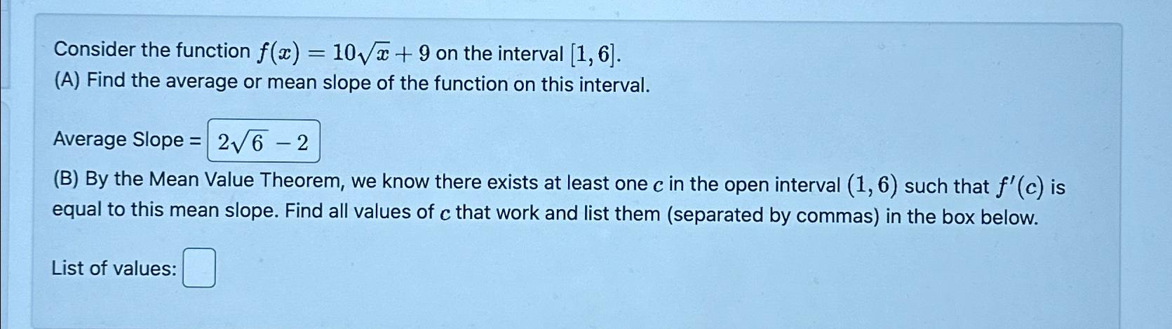 Solved Consider the function f(x)=10x2+9 ﻿on the interval | Chegg.com