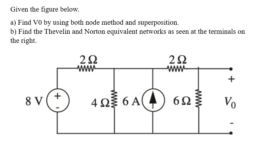 Solved Given the figure below.a) ﻿Find V0 ﻿by using both | Chegg.com