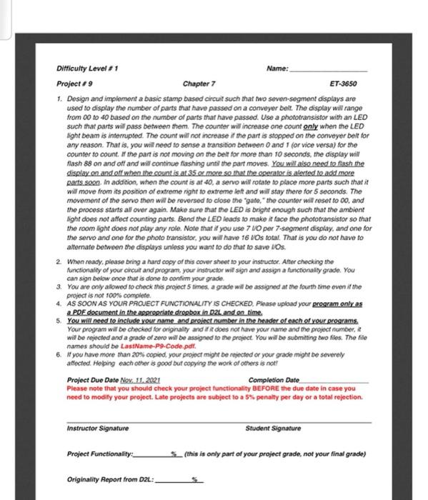 Difficulty Level 1 Name: Project / 9 Chapter 7 | Chegg.com