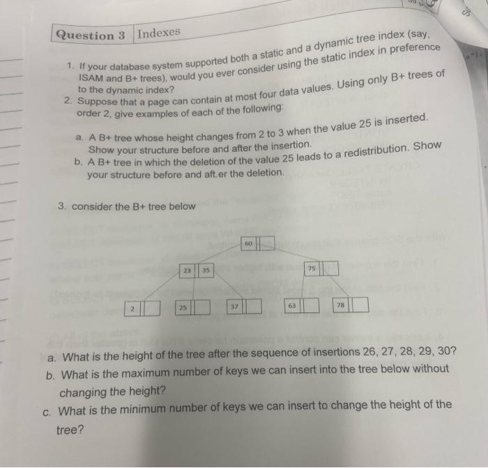 Solved Question 3 Indexes 1. If your database system | Chegg.com
