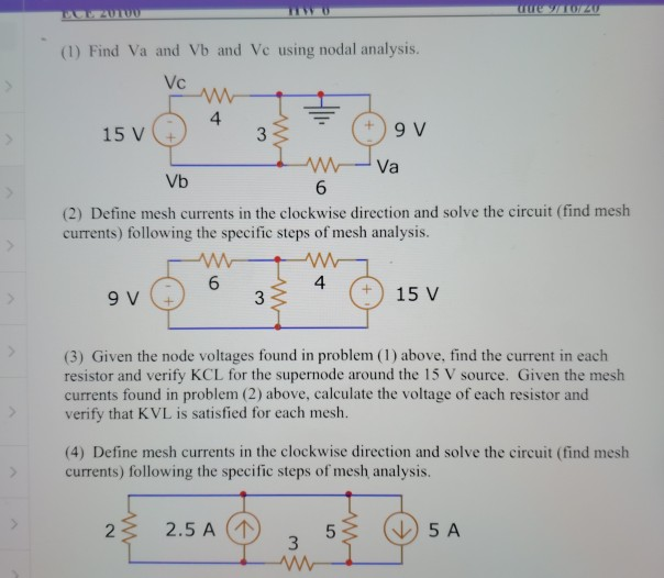 Solved WEZU w (1) Find Va and Vb and Vc using nodal | Chegg.com