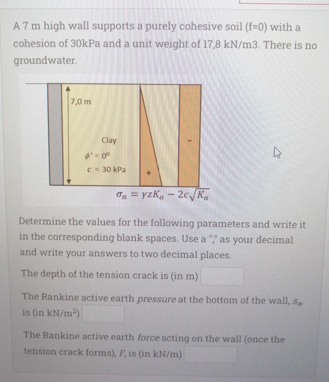 Solved A 7 m high wall supports a purely cohesive soil (f=0) | Chegg.com