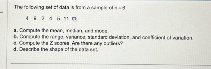 Solved The following set of data is from a sample of n=6. a. | Chegg.com