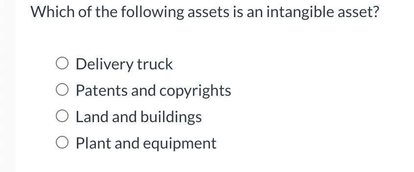 Solved Which of the following assets is an intangible | Chegg.com