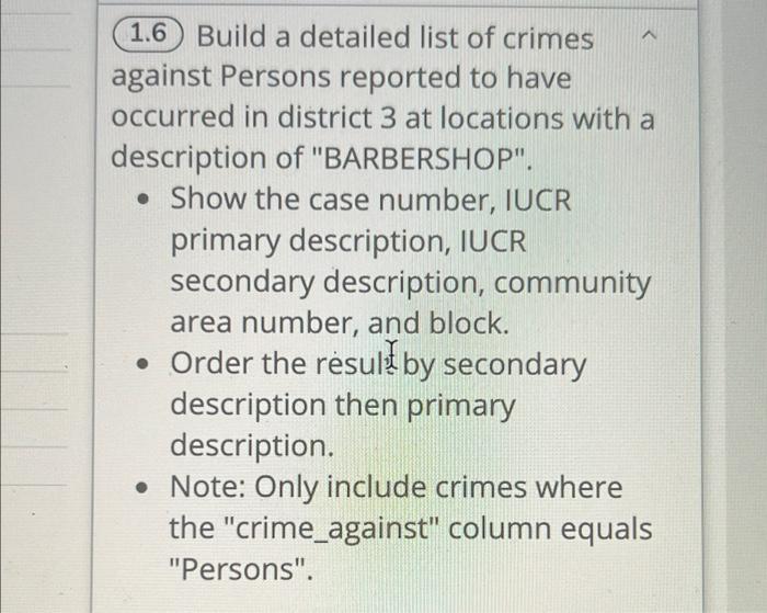 1.2 List the crimes reported to have occurred in | Chegg.com