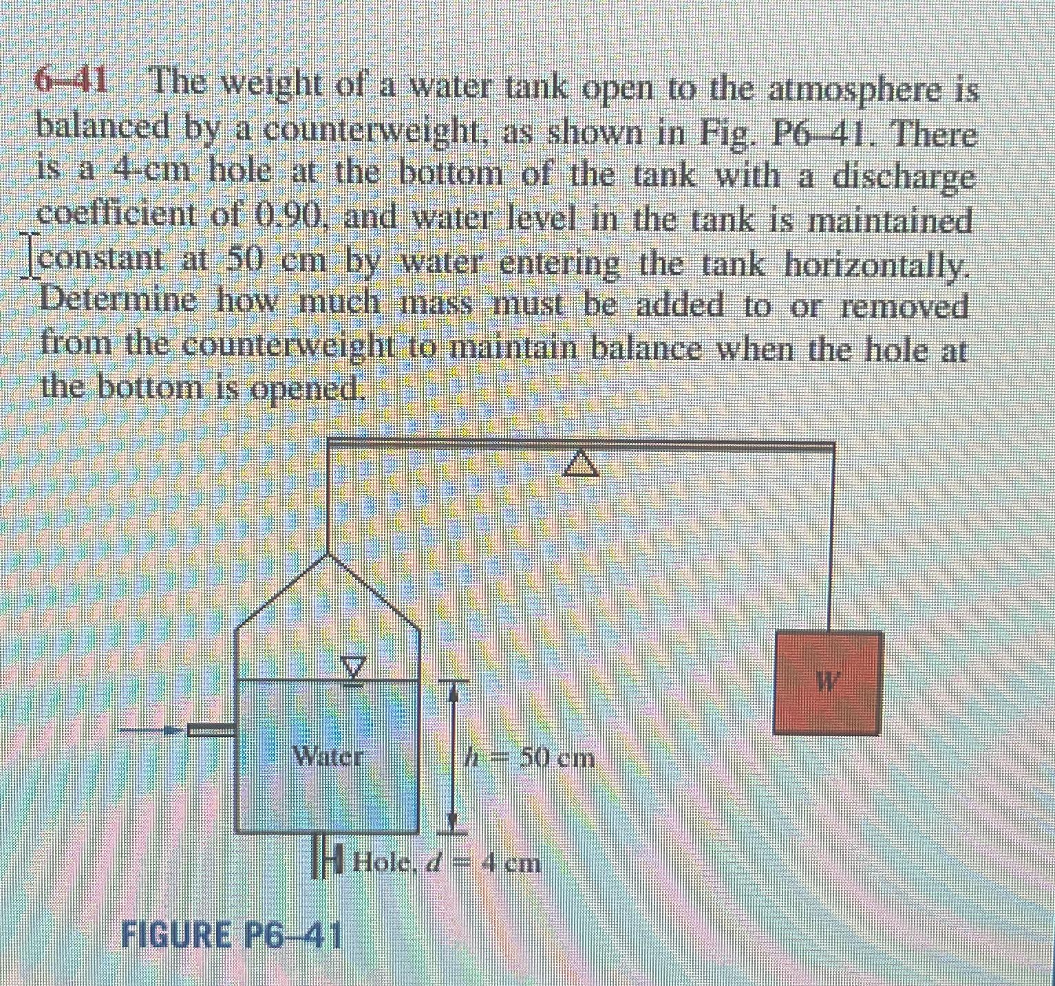 Solved 6-41 ﻿The weight of a water tank open to the | Chegg.com