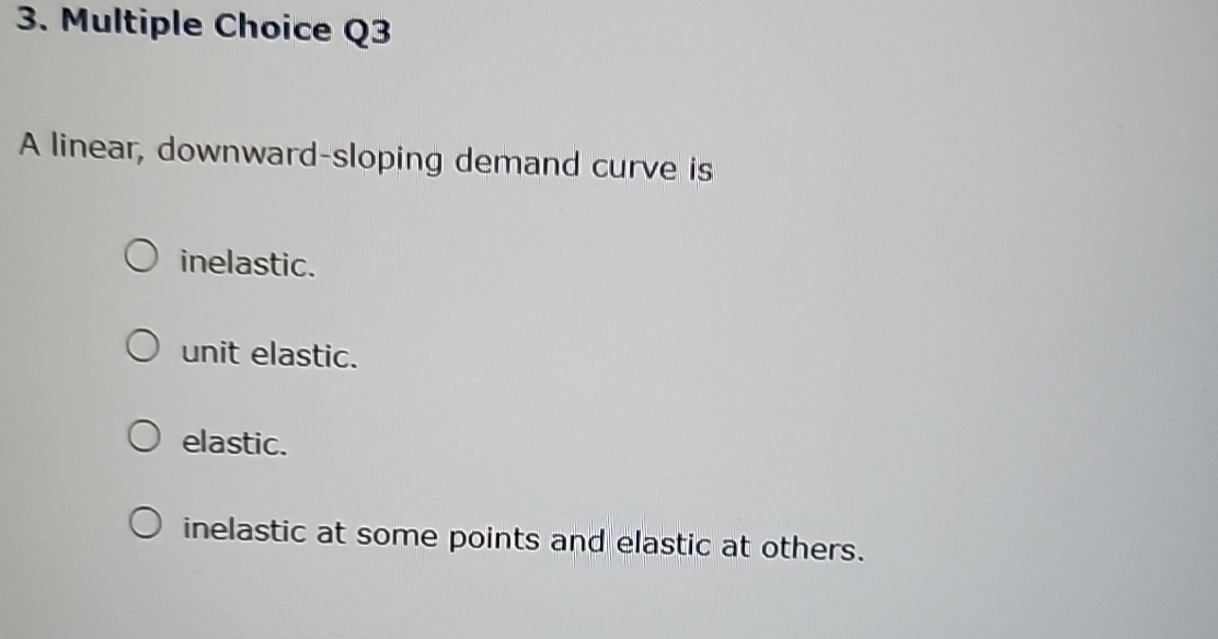 Solved Multiple Choice Q3A linear, downward-sloping demand | Chegg.com