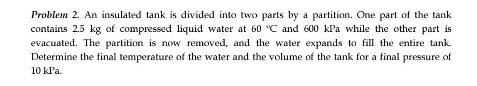 Solved Problem 2. An insulated tank is divided into two | Chegg.com
